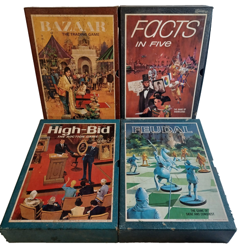 3M Bookshelf Lot of 4 Board Games 1967 Feudal Facts In Five Bazaar High ...