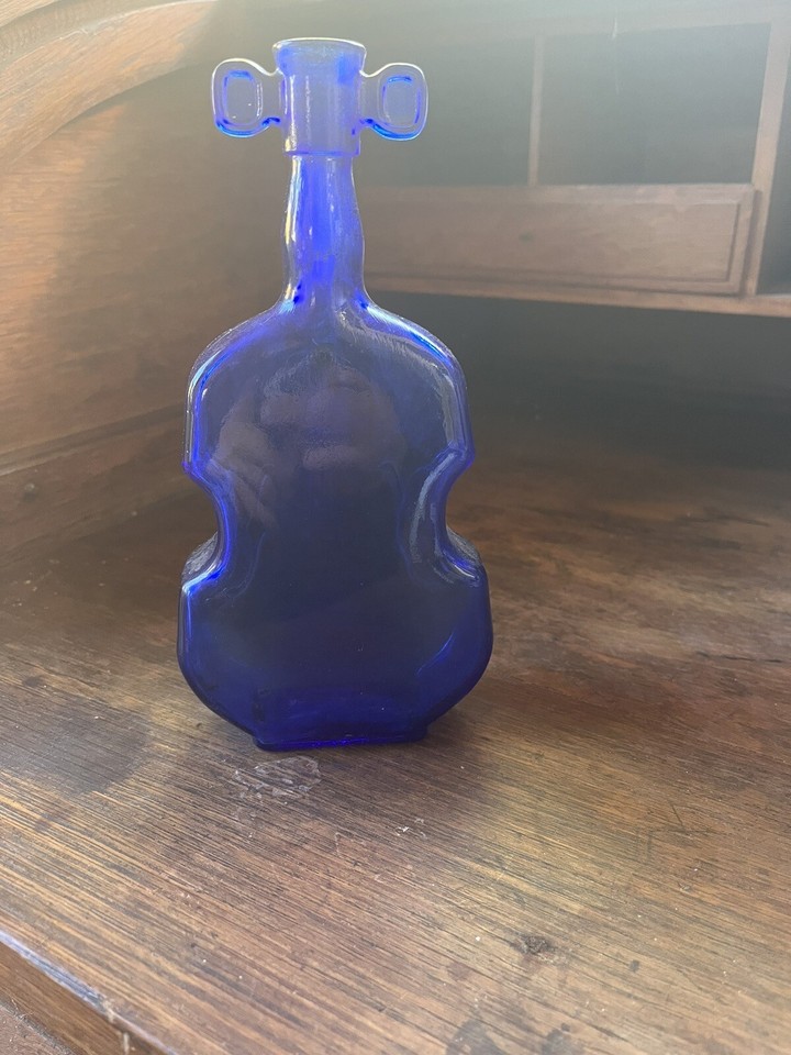 Vintage Cobalt Blue Bottle Violin Cello Fiddle Shape - 8" Tall ...