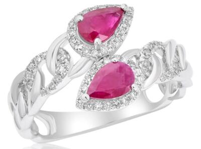 1.08CT DIAMOND & AAA RUBY 14KT WHITE GOLD 3D PEAR SHAPE & ROUND CRISS CROSS RING | eBay