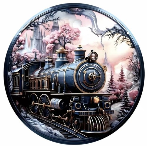 TRAIN ROUND ACRYLIC PAINTED WINDOW SUN CATCHER / WALL DECORATION No.3 ...
