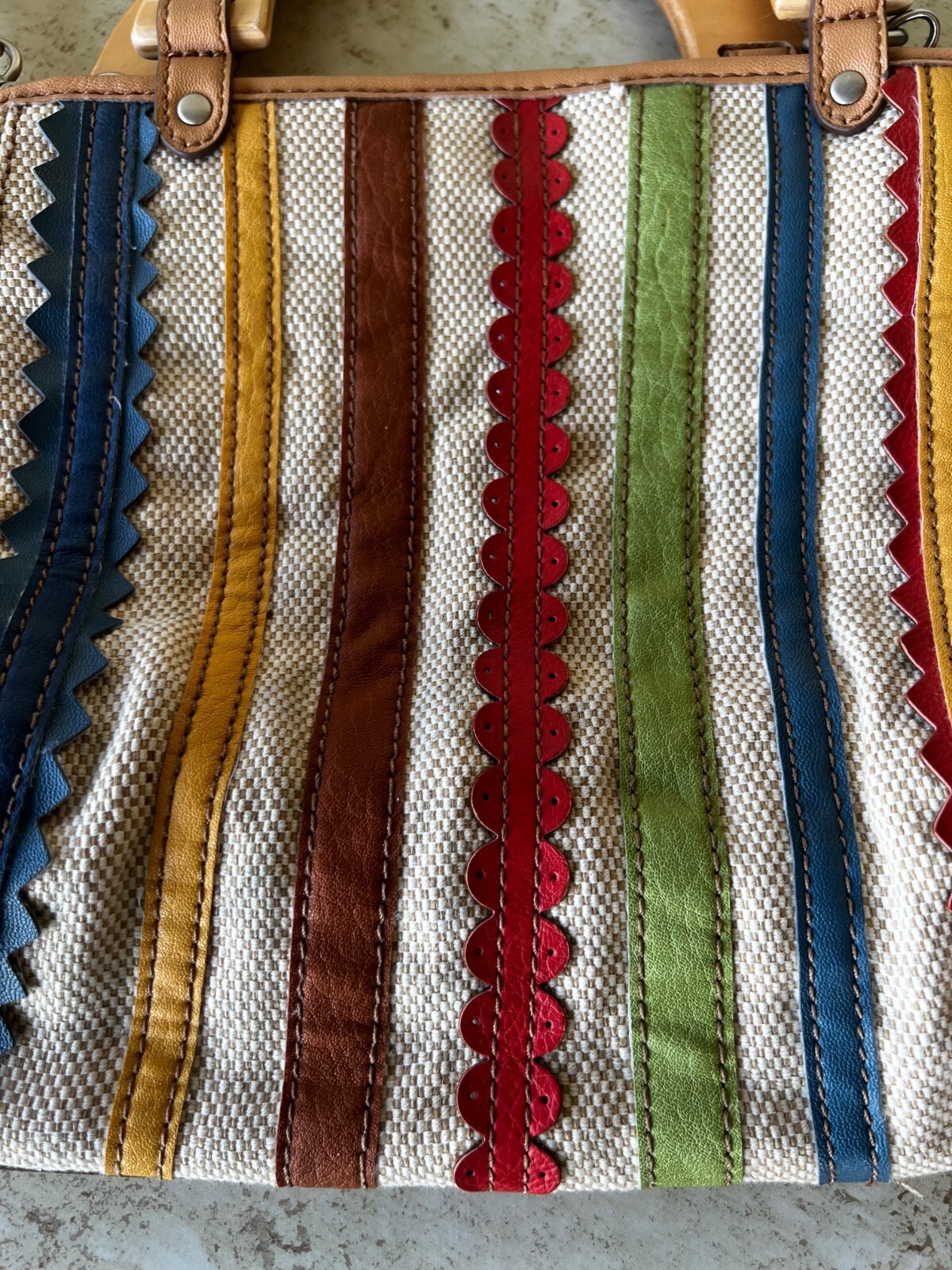 RELIC Satchel Purse Ric Rac Leather Details Wooden Handles and Leather ...