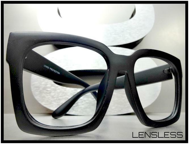 Oversized Exaggerated Thick Square Black Lensless Eye Glasses Frame ...