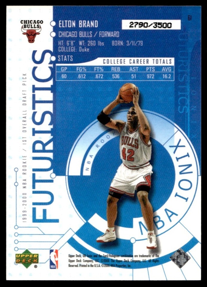 2000-01 UD Ionix Elton Brand G14 /3500 Los Angeles Clippers #61 | eBay
