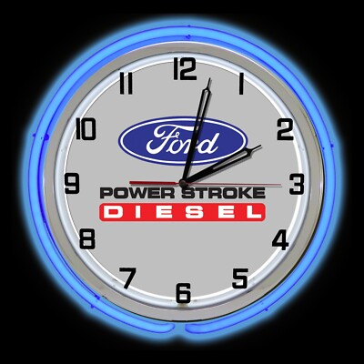Ford Power Stroke Diesel Sign 19" Blue Double Neon Clock Garage Man ...