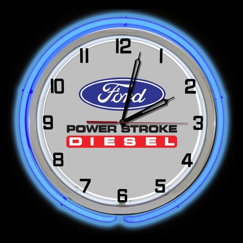 Ford Power Stroke Diesel Sign 19" Blue Double Neon Clock Garage Man ...