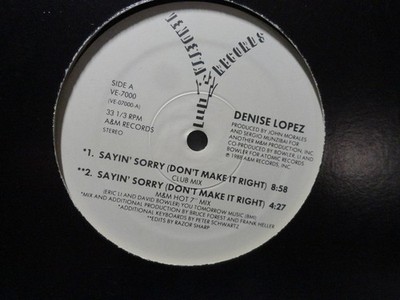 DENISE LOPEZ SAYIN SORRY 12" VERSION VINYL LP ALBUM A &M RECORDS VE ...