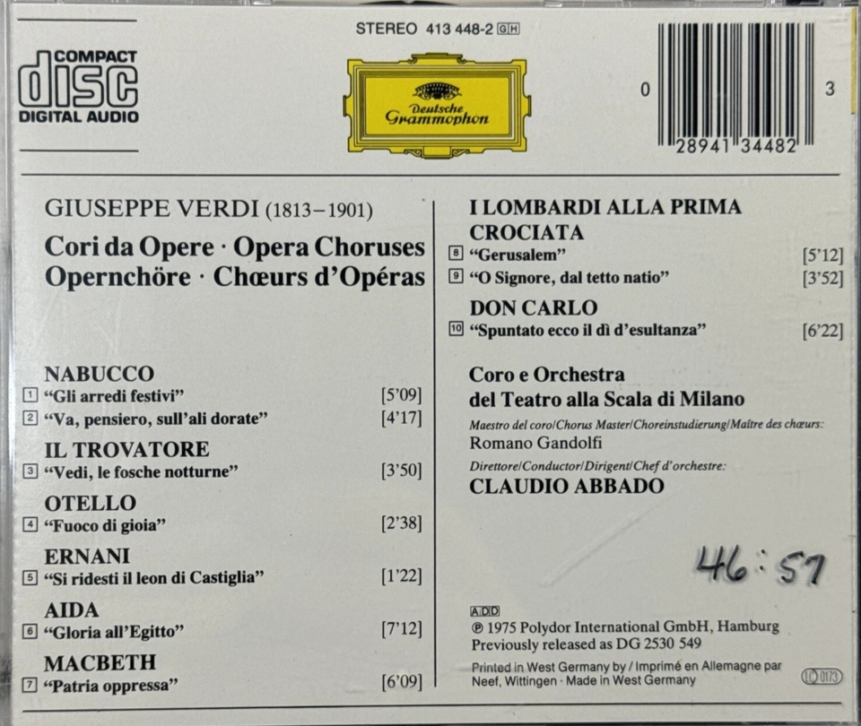 Verdi - La Scala Opera Chorus w/ Claudio Abbado (Audio CD) | eBay