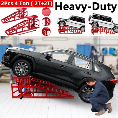 4 ton Hydraulic Car Ramps 2PC Heavy Duty Garage Auto Van Bottle Lift ...