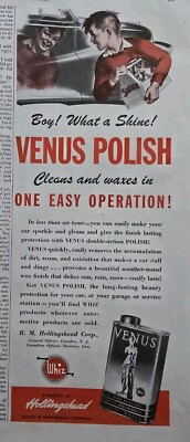 1947 Whiz Hollingshead Venus Wax polish one easy operation vintage ad ...