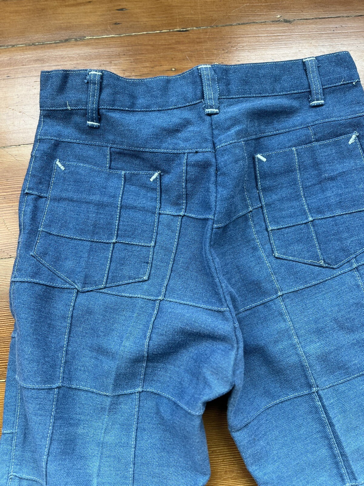 RARE VTG 70s Window Pane Patchwork Ombre Disco Flare Jeans Pants hippie ...