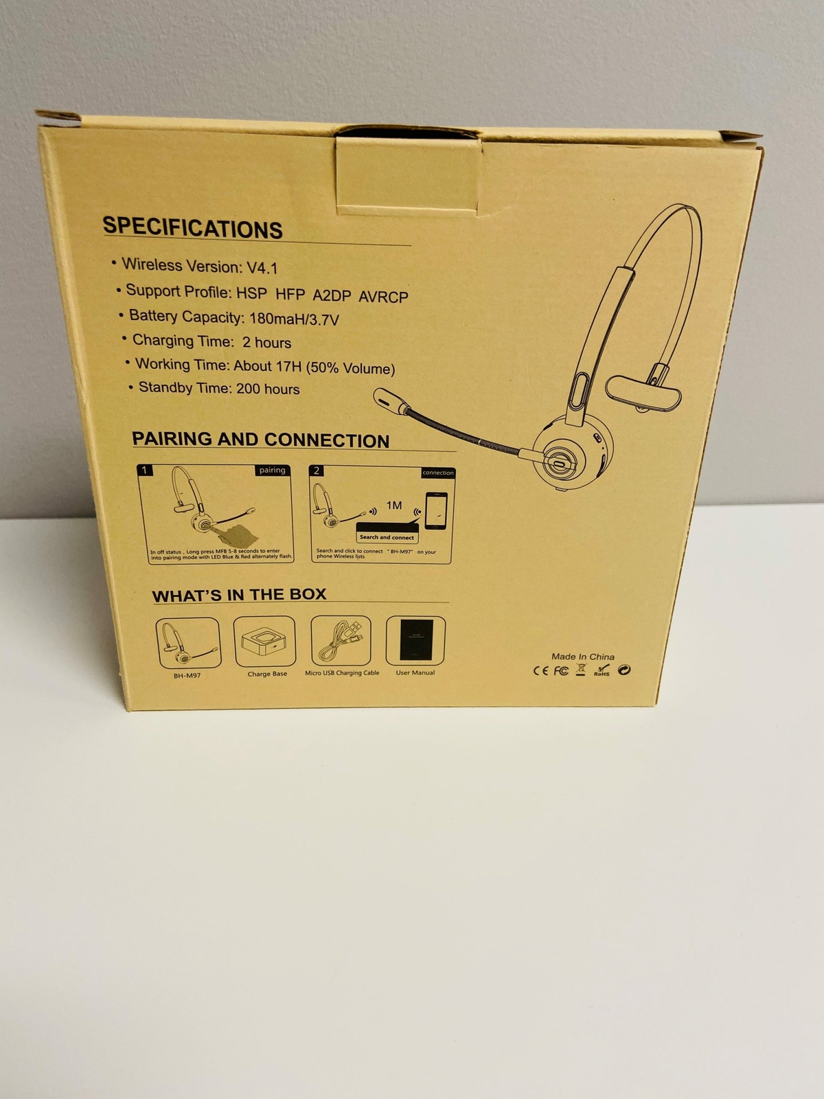 BH-M97 Bluetooth Headset HD Voice Call Chat Wireless Earphones With Mic ...