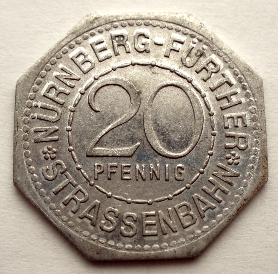 GERMANY NUREMBERG TO FURTH 20 PFENNIG 1920-21 Neptun-Brunnen Transit ...
