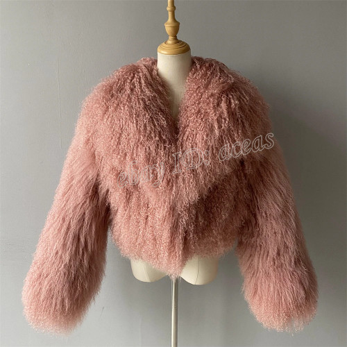 Women Real Mongolian Fur Coat Big Lapel Real Fur Warm Fluffy Short ...