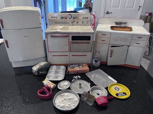 Vintage Wolverine Toy Kitchen Set Fridge Stove Sink + Accessories 1950s ...