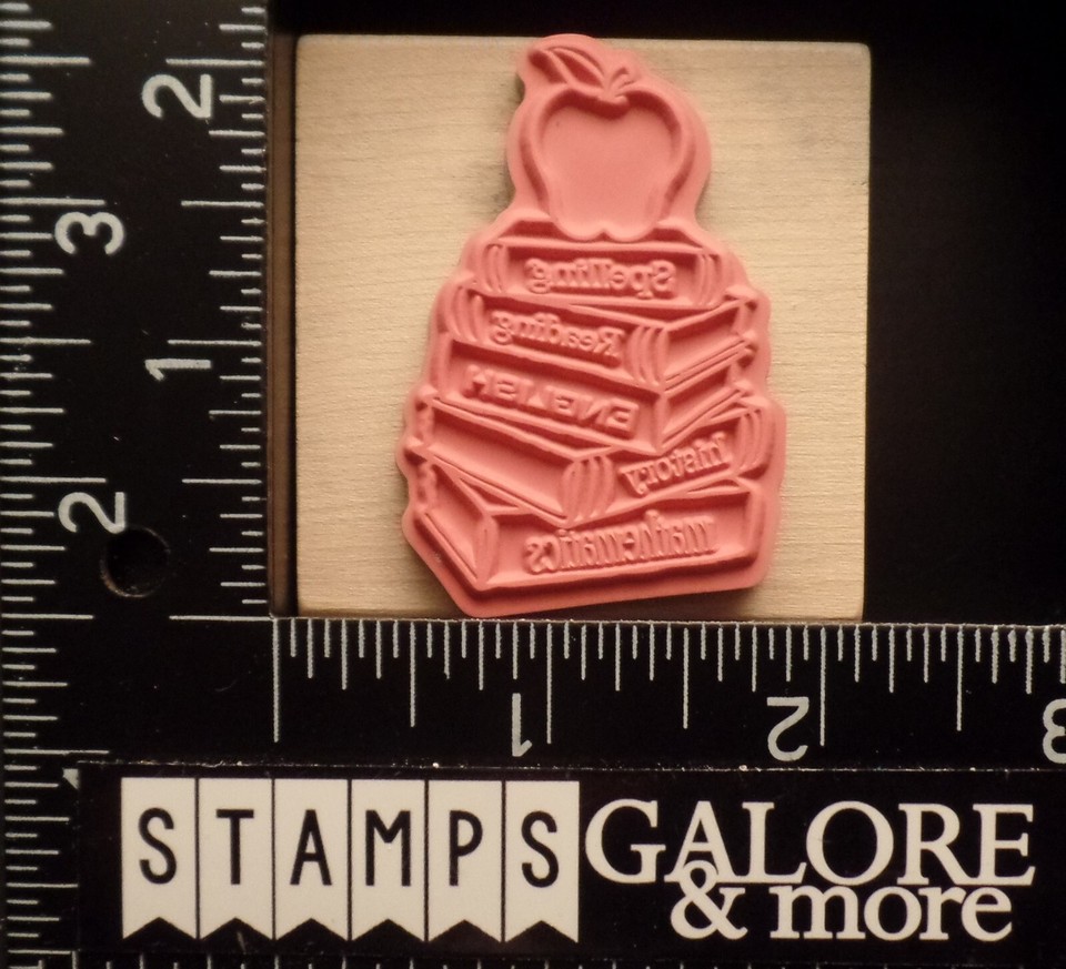 Stampabilities Rubber Stamps F1240 STACKED SCHOOL BOOKS APPLE SCHOOL # ...
