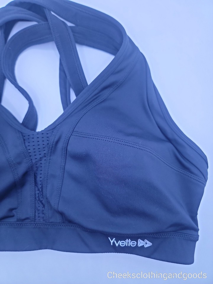 Yvette L/XL Adjustable Black Criss Cross Padded Running Sports Bra ...