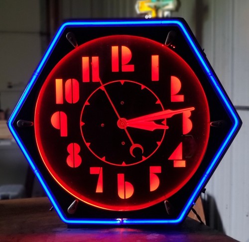 1940’s Cleveland Size Sided Art Deco Neon Clock Read Description ENCC | eBay