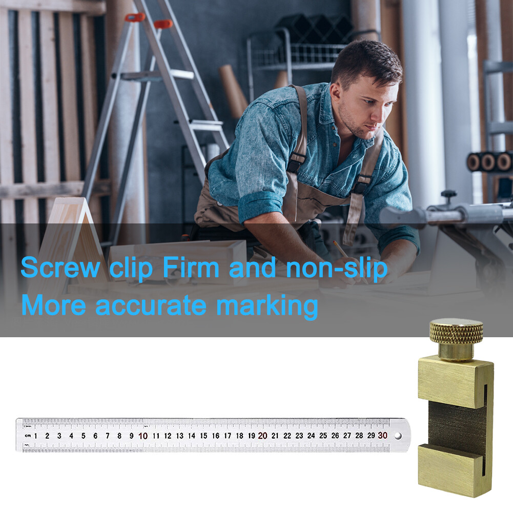 Scribing Measuring Tool Brass Stop Stainless Steel Ruler Double Scale ...