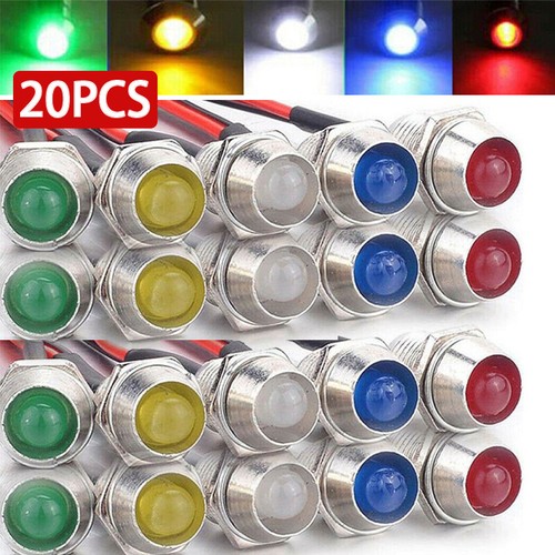 20PCS Car Boat LED Indicator Light 12V 8mm Pilot Dash Panel Warning ...