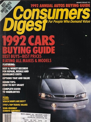 Consumers Digest Mag 1992 Cars Buying Guide January/February 1992 ...