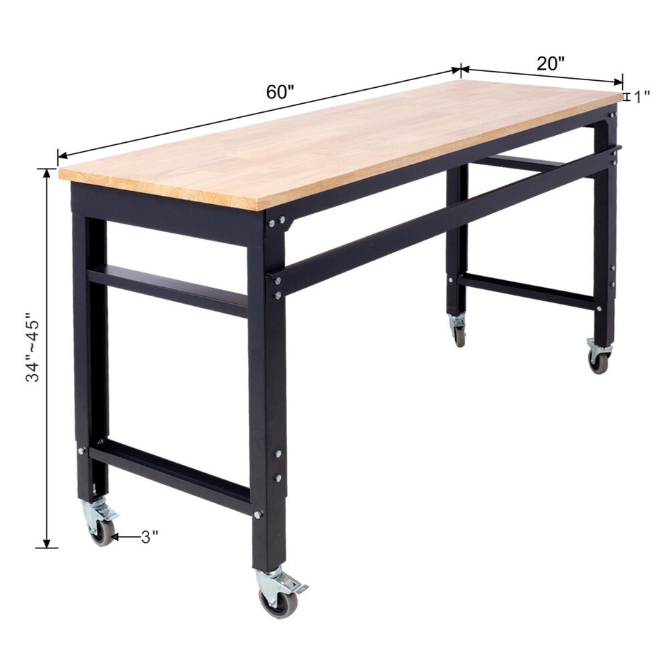Workbench 60" Rolling Workbenches for Garage Adjustable Workshop Tool ...
