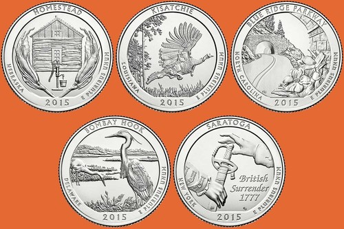 2015 P National Park Quarters ~ 5 Coin Set ~ BU Uncirculated Mint State ...