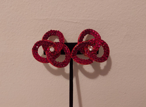 red rhinestone linked intertwined loop statement clip earrings | eBay