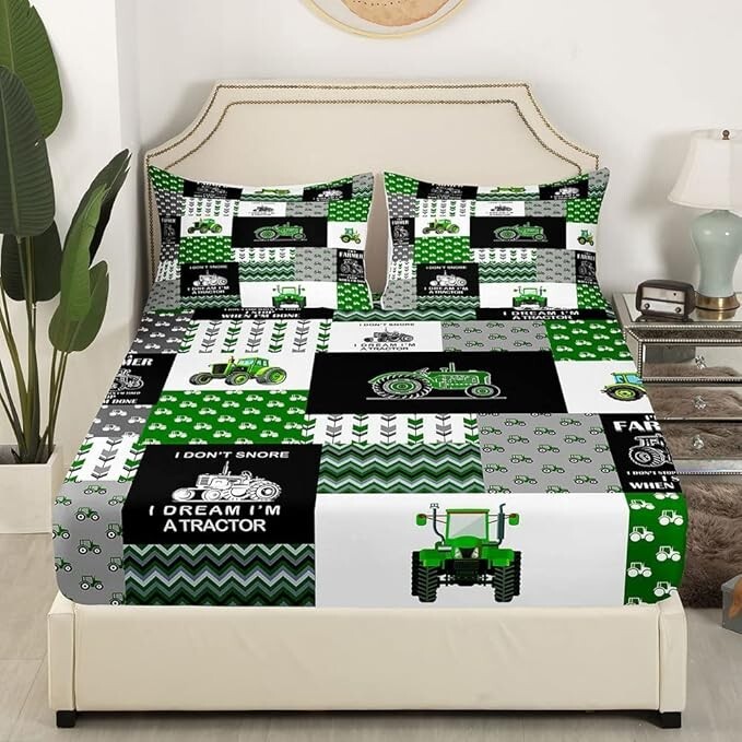 Tractor Bed Sheets Cartoon Farm Tractor Sheet Set for Kids Boys Girls ...