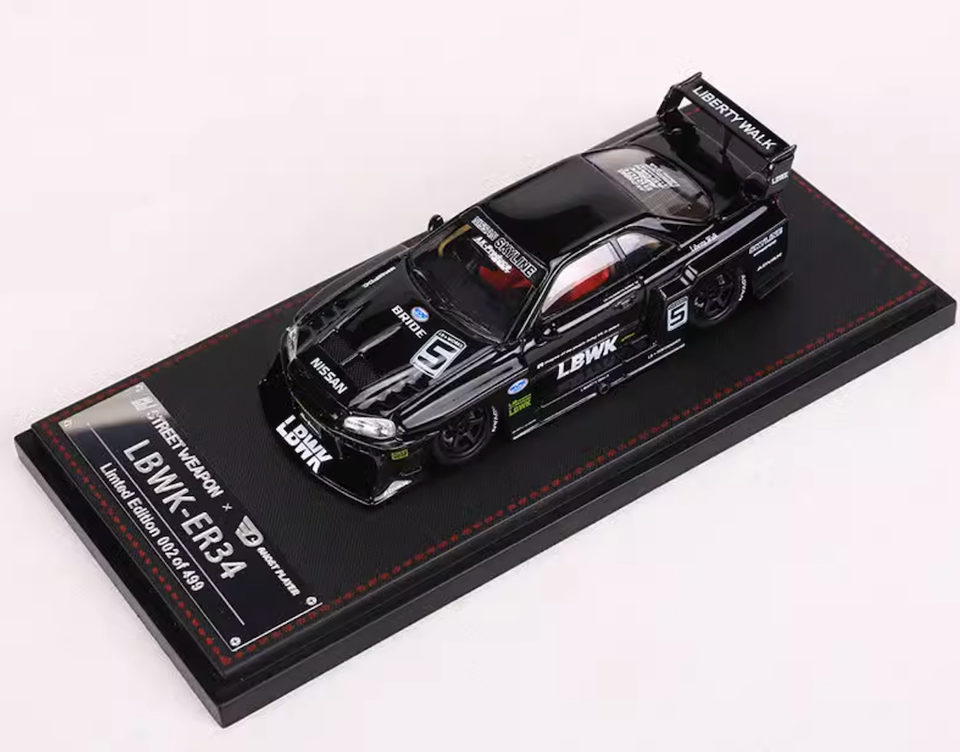 SW 1:64 JDM Black GTR LBWK ER34 #5 Racing Sports Model Diecast Metal ...