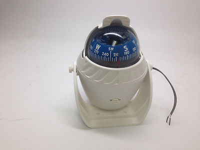 MARINE BOAT NAUTICAL WHITE LIGHTED COMPASS WITH BRACKET VISIBLE LUBER ...