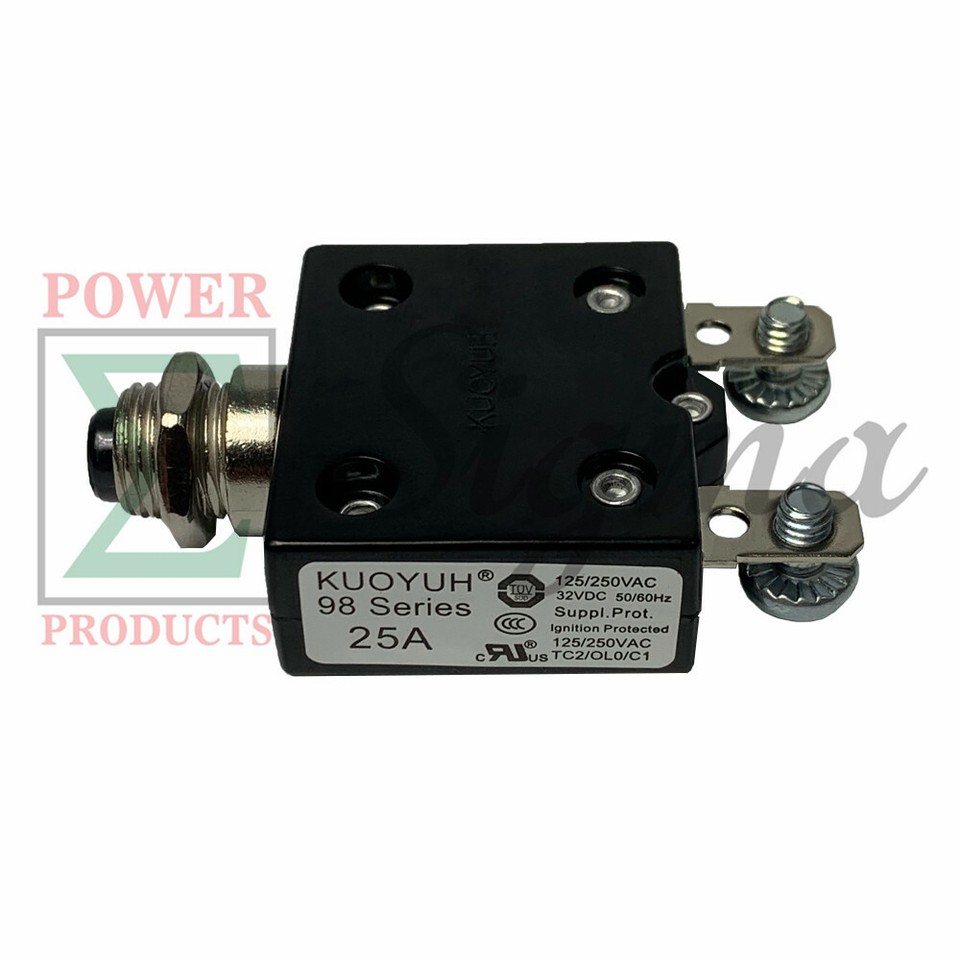 NEW 25 Amp Push Button Thermal Circuit Breaker 32VDC 125-250VAC 25A 50 ...