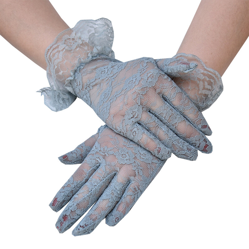 Women Sexy Short Lace Floral Finger Gloves Sheer Mesh Fancy Dress Bride ...