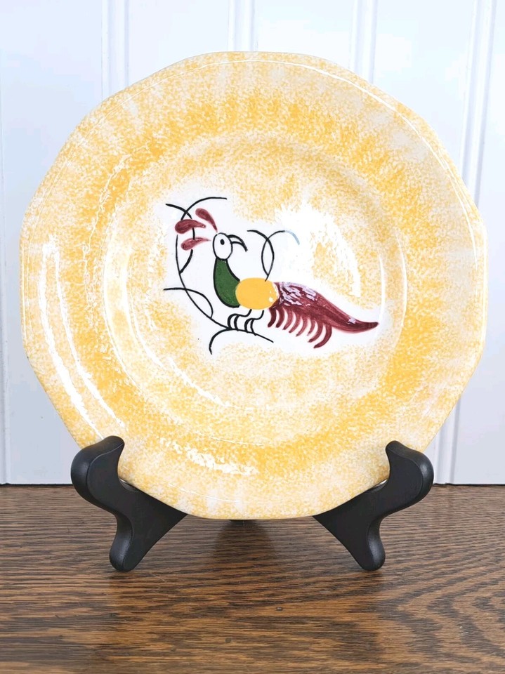 Vintage Mary Weaver Yellow Stick Spatterware Peafowl Side Plate ...