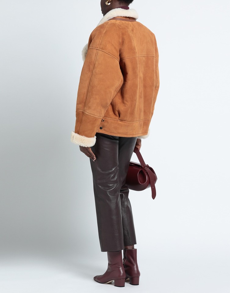 RRP€1595 SANDRO Shearling Jacket Size 0 XS Brown Gusseted Sides Collared | eBay