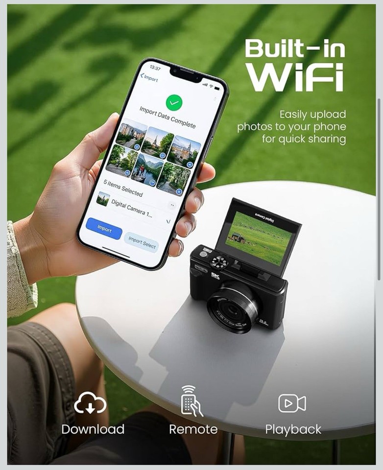 5K 75MP Digital Camera 18X Zoom WiFi, Vlogging with 64GB SD, 2 ...