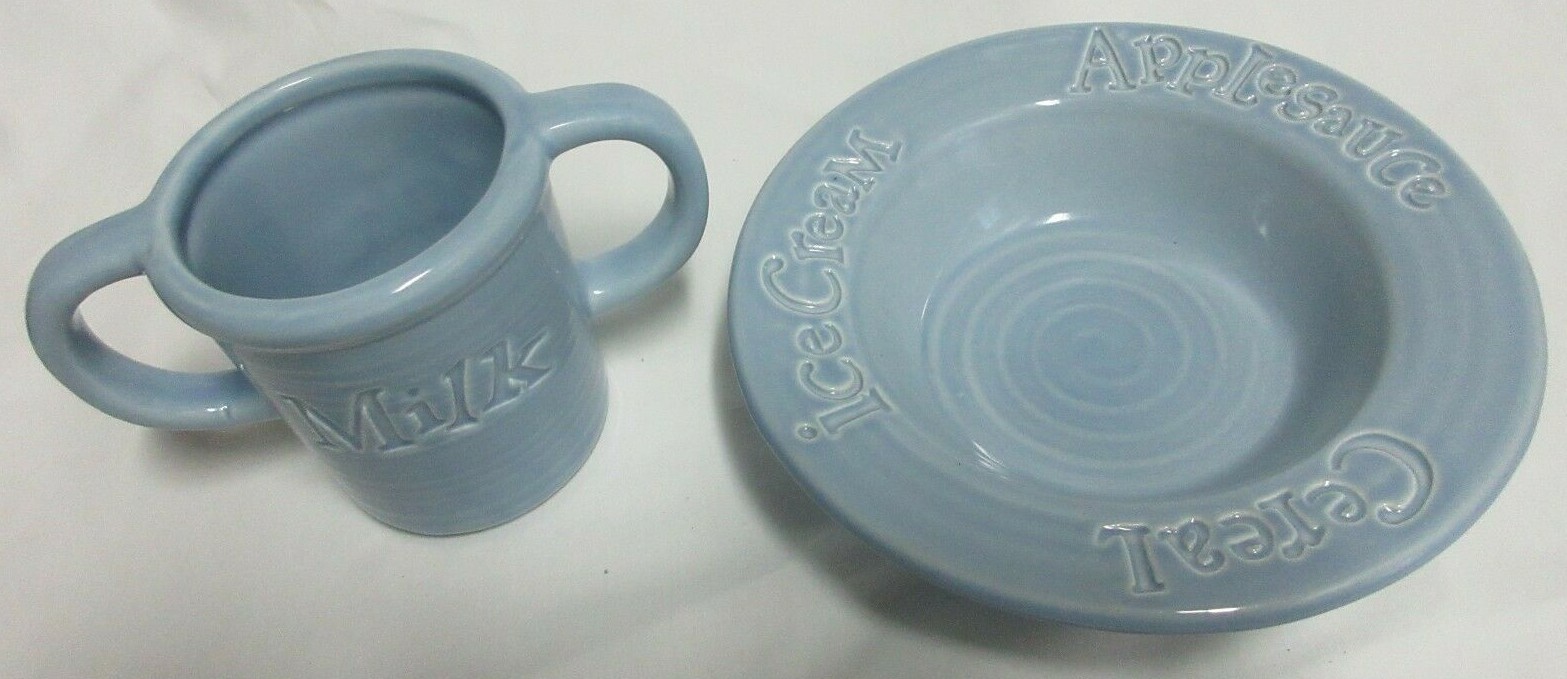 WordWare Americaware Blue Ceramic 2 Handle Baby Cup and Bowl Made in ...