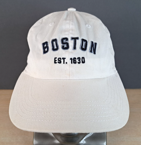 BOSTON EST. 1630 ADJUSTABLE STRAPBACK BASEBALL HAT/CAP, WHITE TRAVEL ...