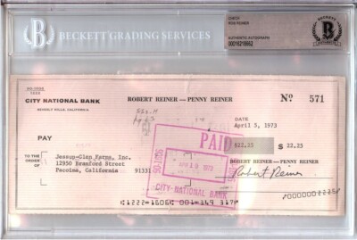 Rob Reiner Signed Autographed Bank Check Princess Bride BAS Encased ...