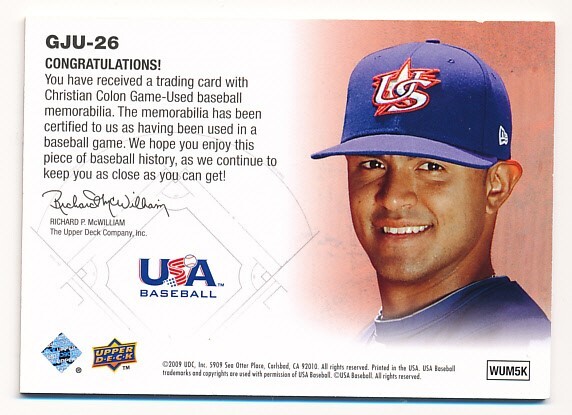 CHRISTIAN COLON 2009 UPPER DECK UD GAME JERSEY PATCH #GJU-26 USA ...