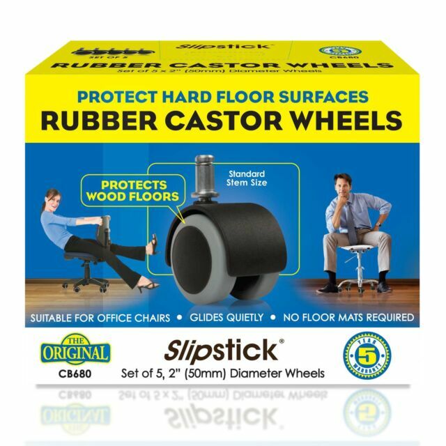 Slipstick CB680 2" Office Chair Caster Wheels - Black/Grey, Set of 5 ...