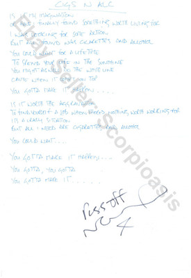 A3 Oasis - Cigarettes & Alcohol Handwritten Lyrics Print Signed ...