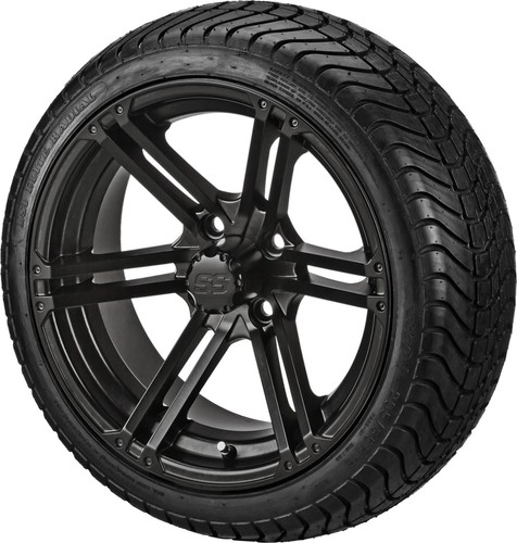 (4) Golf Cart 205/35R15 LSI Elite Radial Tires on 15x7 Matte Black ...