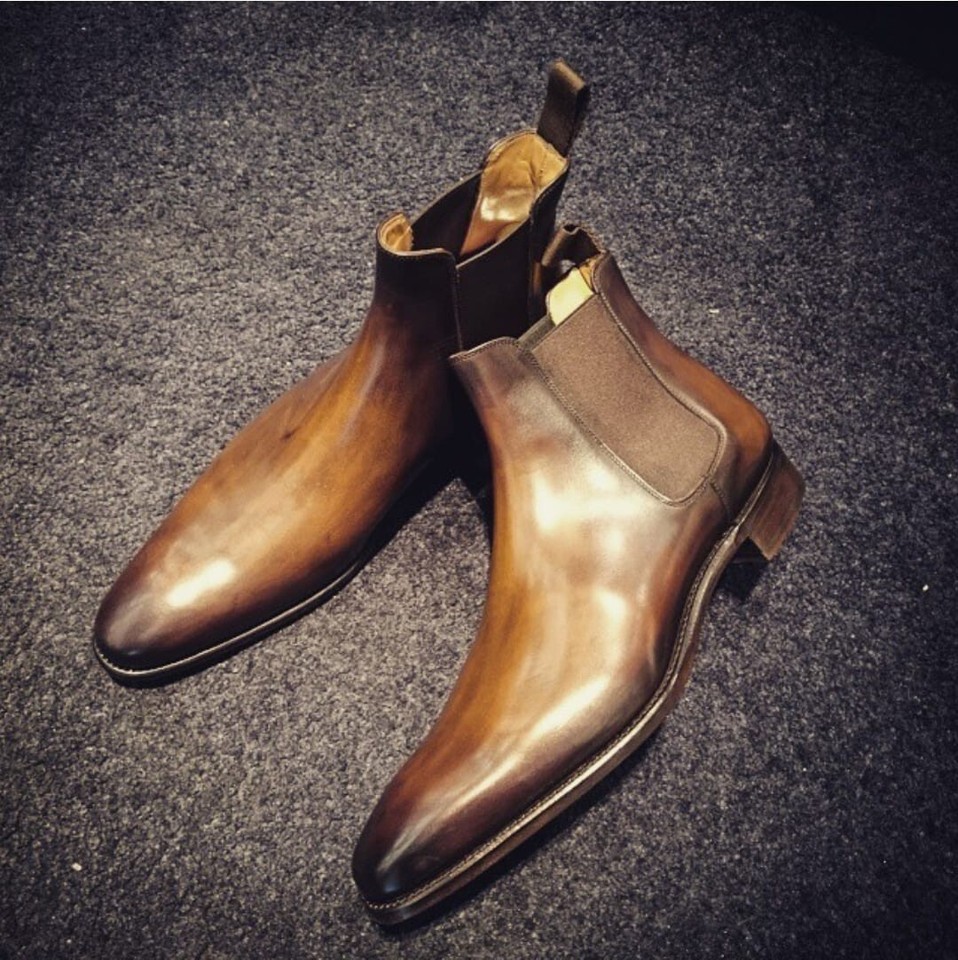 Handmade Men brown hand burnish chelsea boots, Men brown ankle boots ...