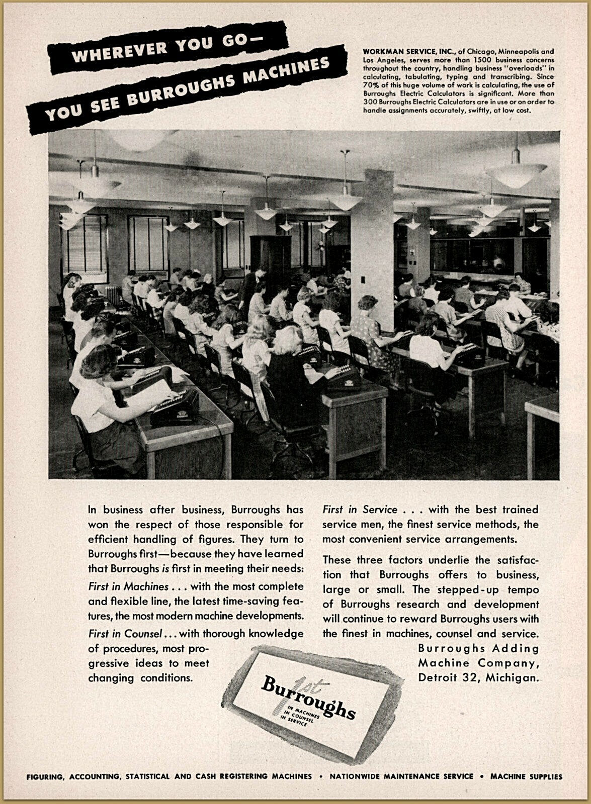 1947 a Burroughs Machines Workman Service Inc Secretarial Pool Photo ...