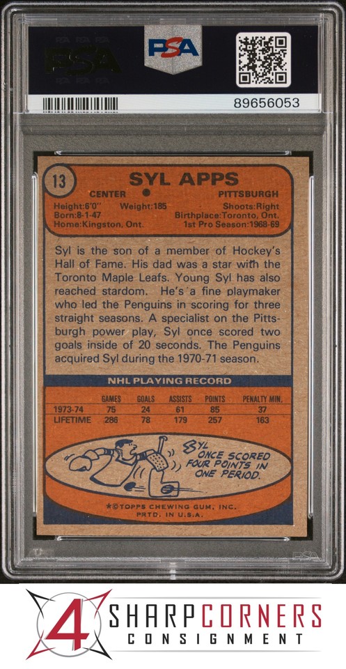 1974 TOPPS #13 SYL APPS PENGUINS PSA 8 H4032131-053 | eBay