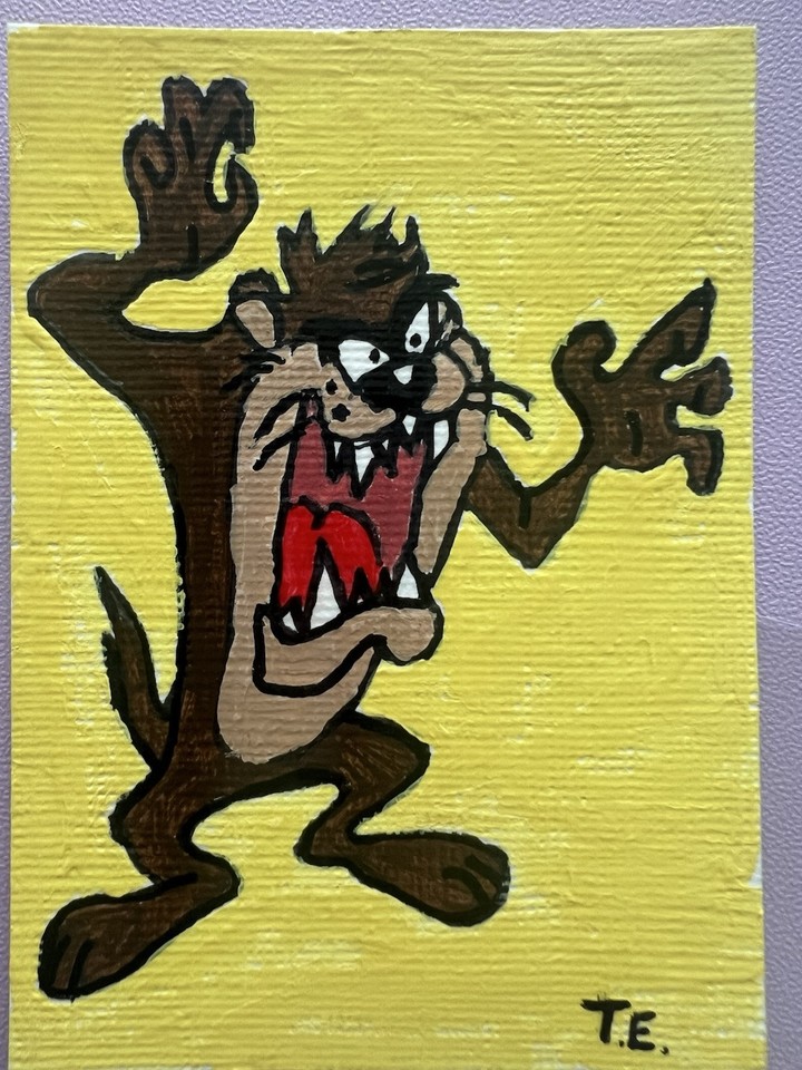 Loonie Tunes Taz ACEO ORIGINAL ATC HAND PAINTED ACRYLIC SIGNED | eBay
