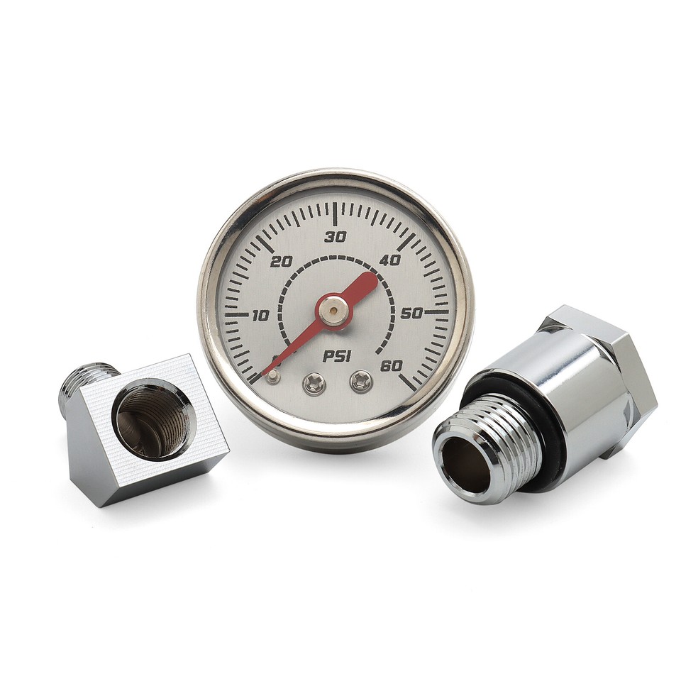 0-60 PSI Oil Pressure Gauge + Adapter Fitting For Harley Shovelhead Big ...