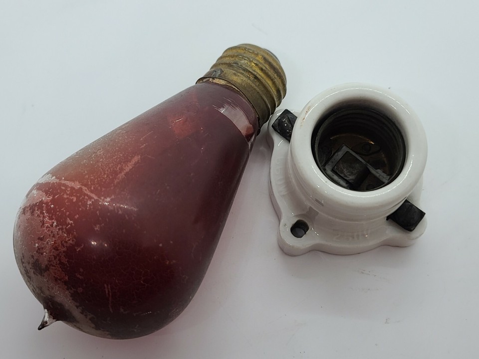Antique Working Edison Early Filament Red Glass Tipped Light Bulb with ...