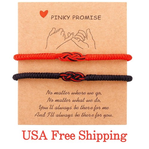 2Pcs Red Black String Braided Bracelet with Lover Knots for Couple Luck ...