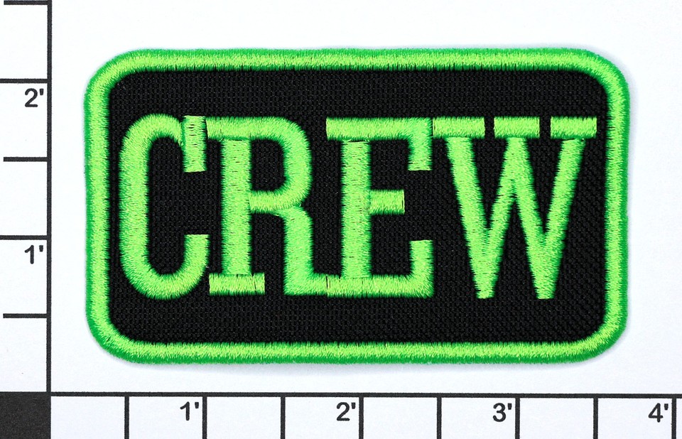 Crew Embroidered Patch Black/Neon Green Iron-On Sew-On Jacket Shirt Bag ...